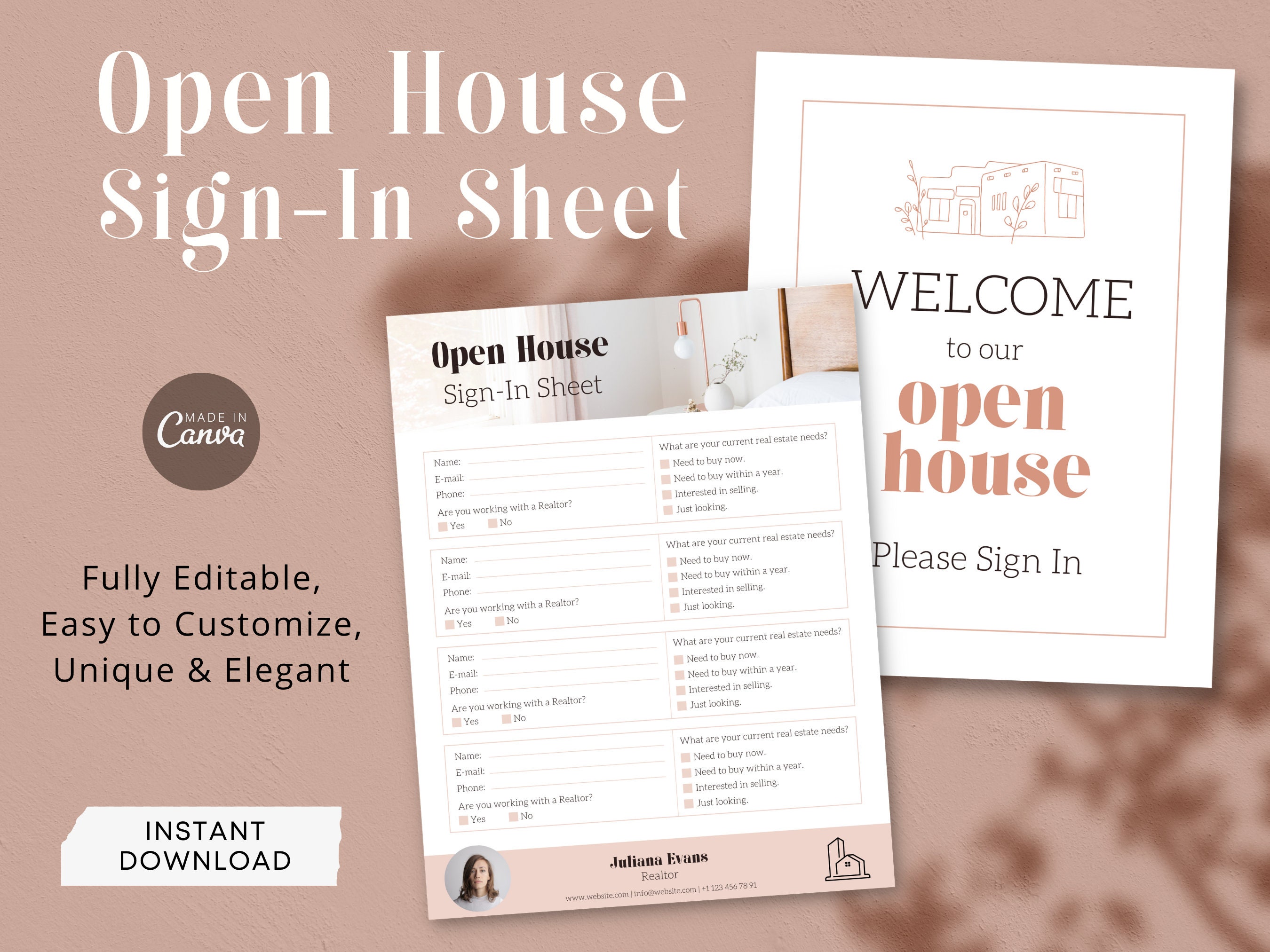 Open House Sign in Sheet for Real Estate Agents With - Etsy