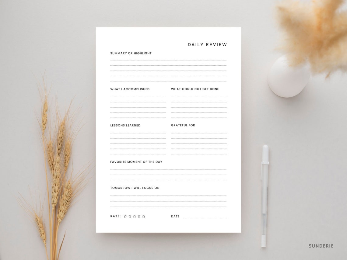 Daily Review Printable Daily Reflection Template Daily - Etsy