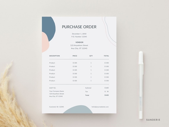 Modern Purchase Order Template Wholesale Purchase Order Form - Etsy