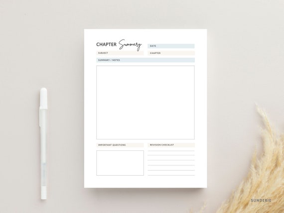 Chapter Summary Sheet Printable Chapter Review Notes - Etsy