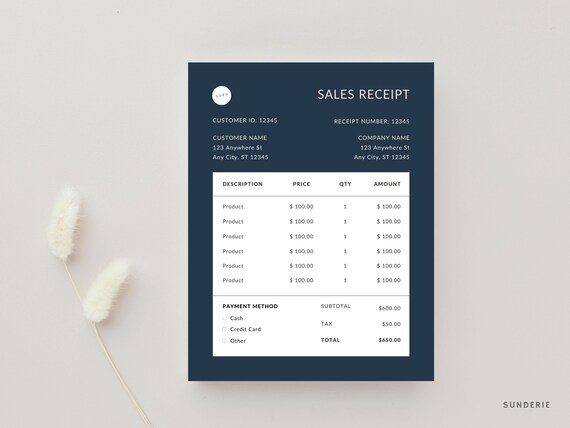Modern Receipt Template Printable Small Business Order - Etsy