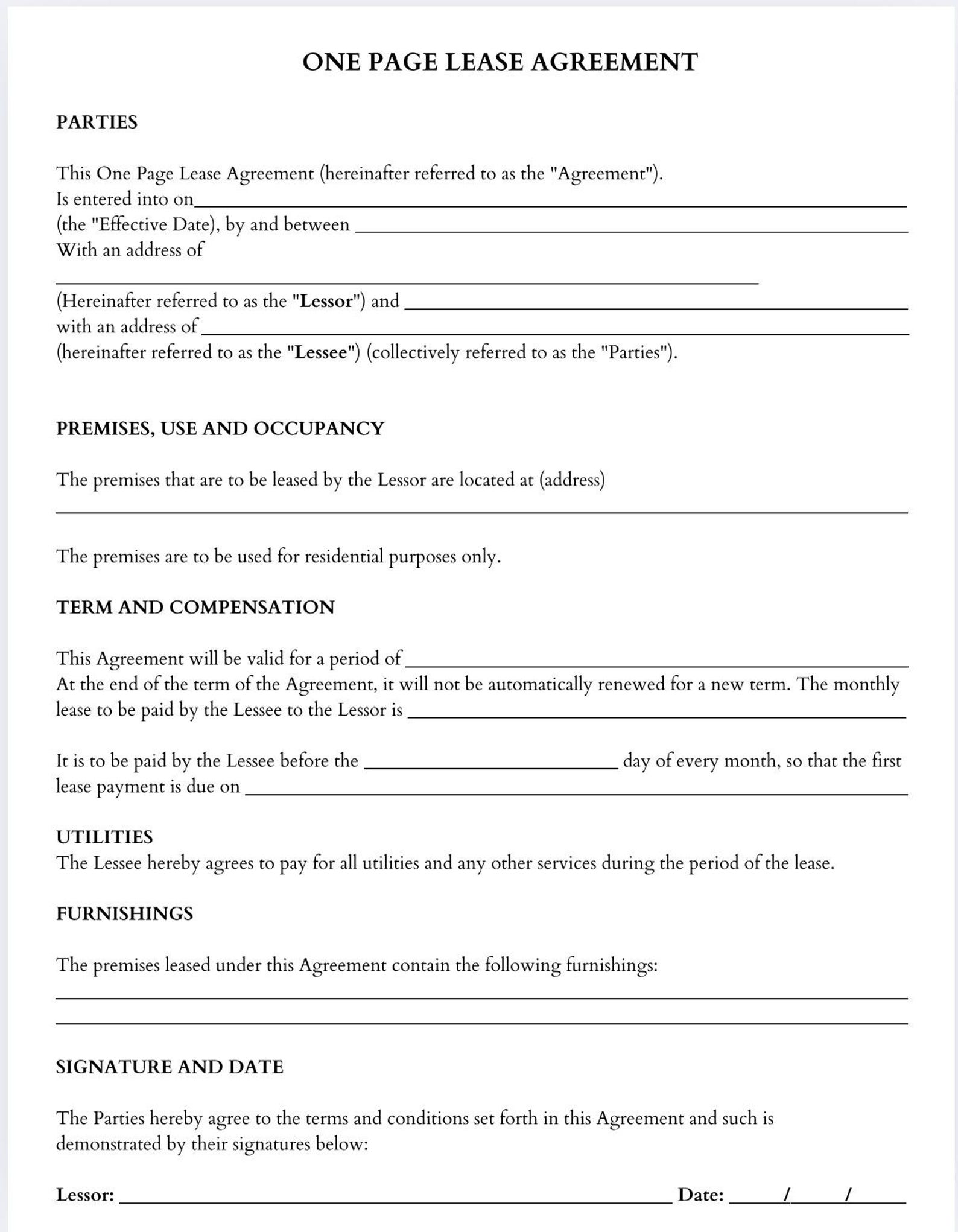One Page Lease Agreement - Etsy