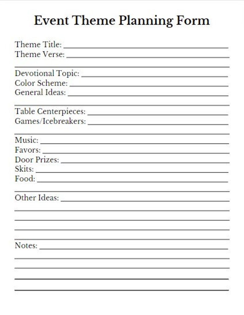 Event Theme Planning Form - Etsy