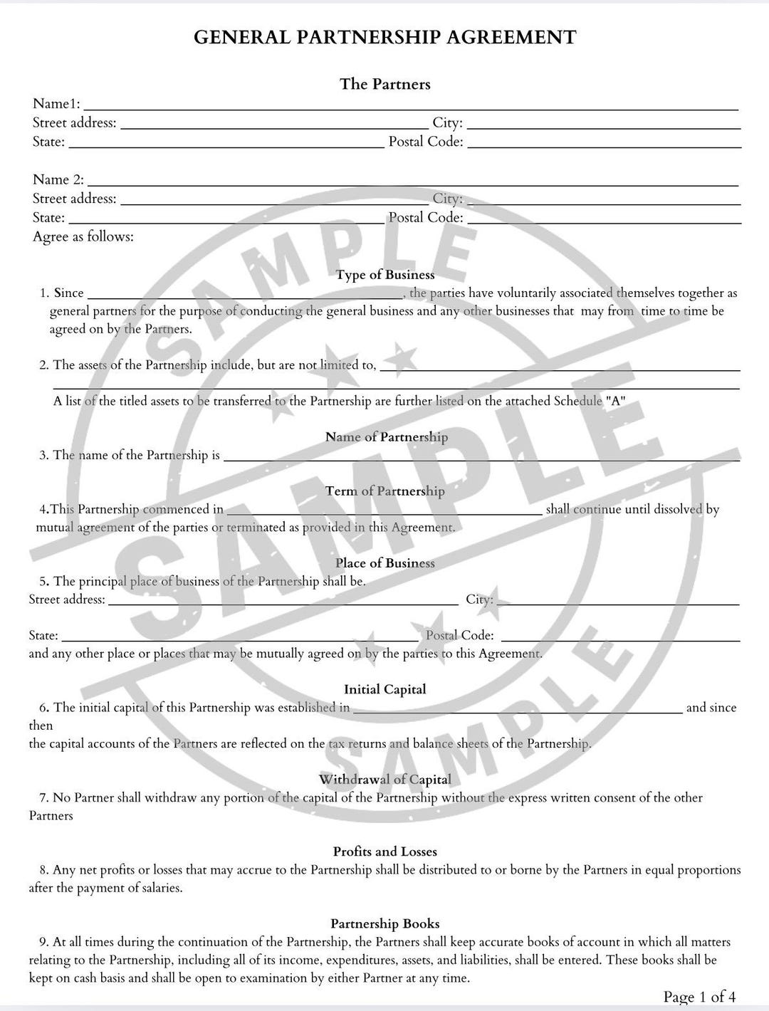 General Partnership Agreement Template | Editable PDF Contract ...