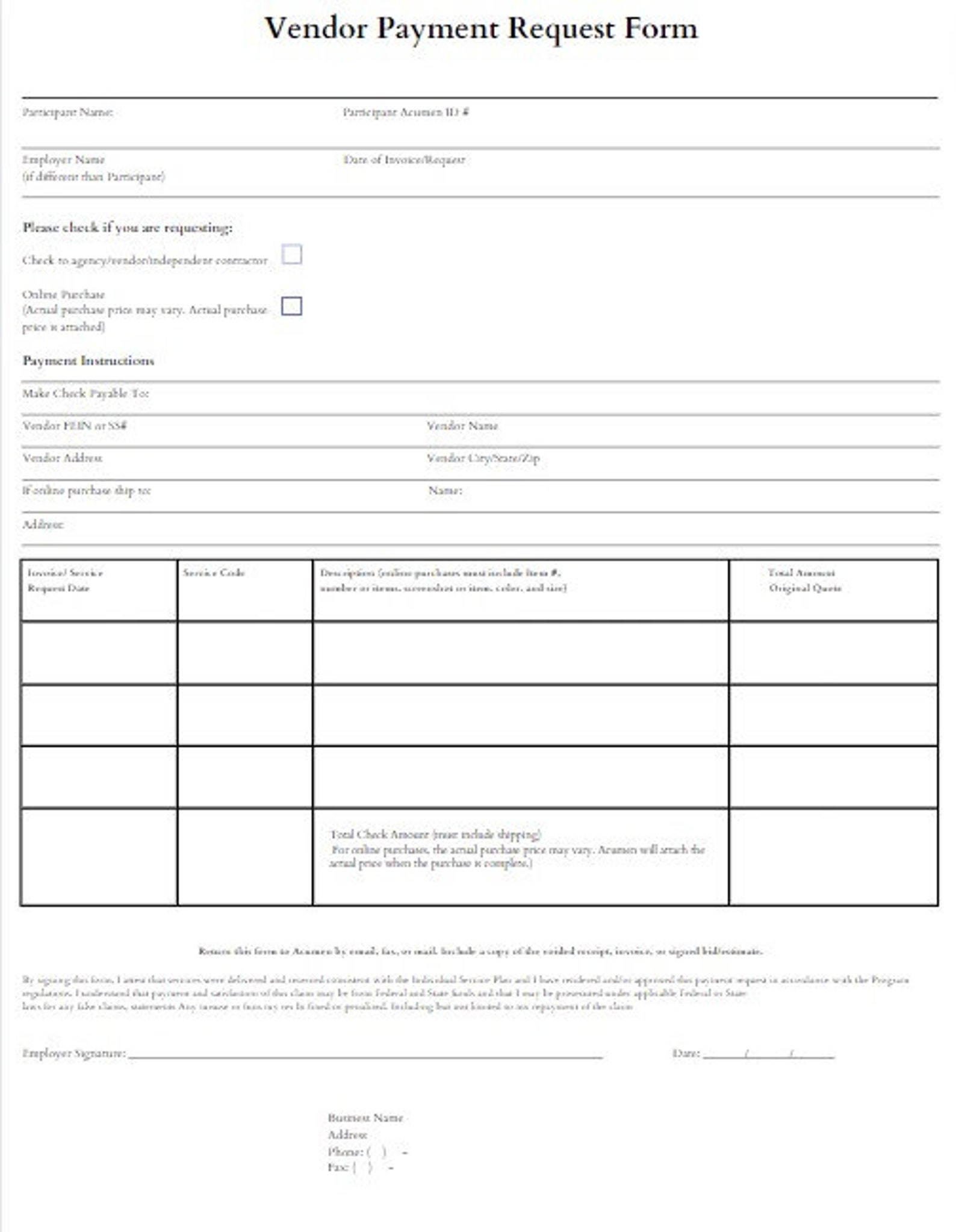 Vendor Payment Request Form | Etsy