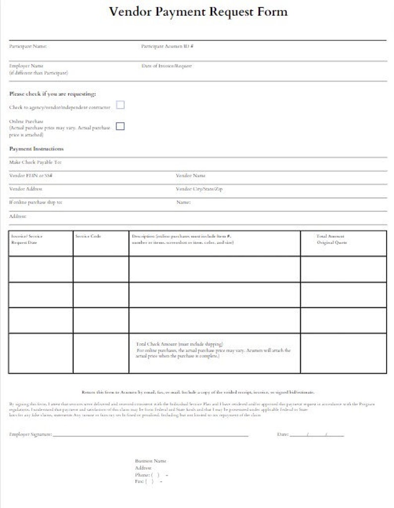 Vendor Payment Request Form | Etsy