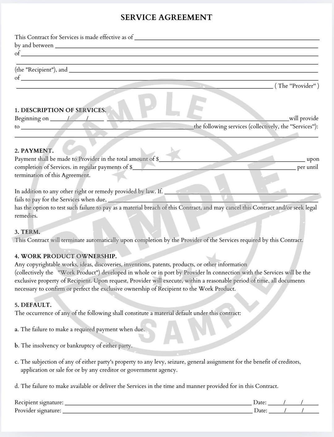 Service Agreement Template | Editable PDF Contract | Instant Download ...