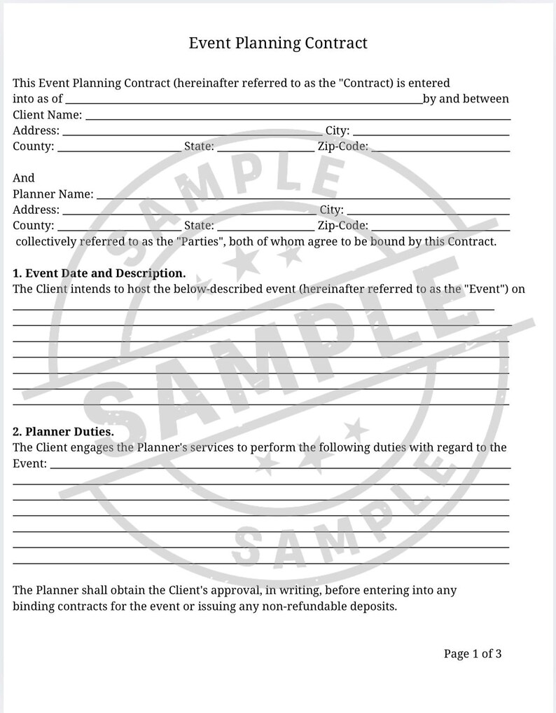 Event Planning Contract Template | Editable PDF Agreement | Instant ...