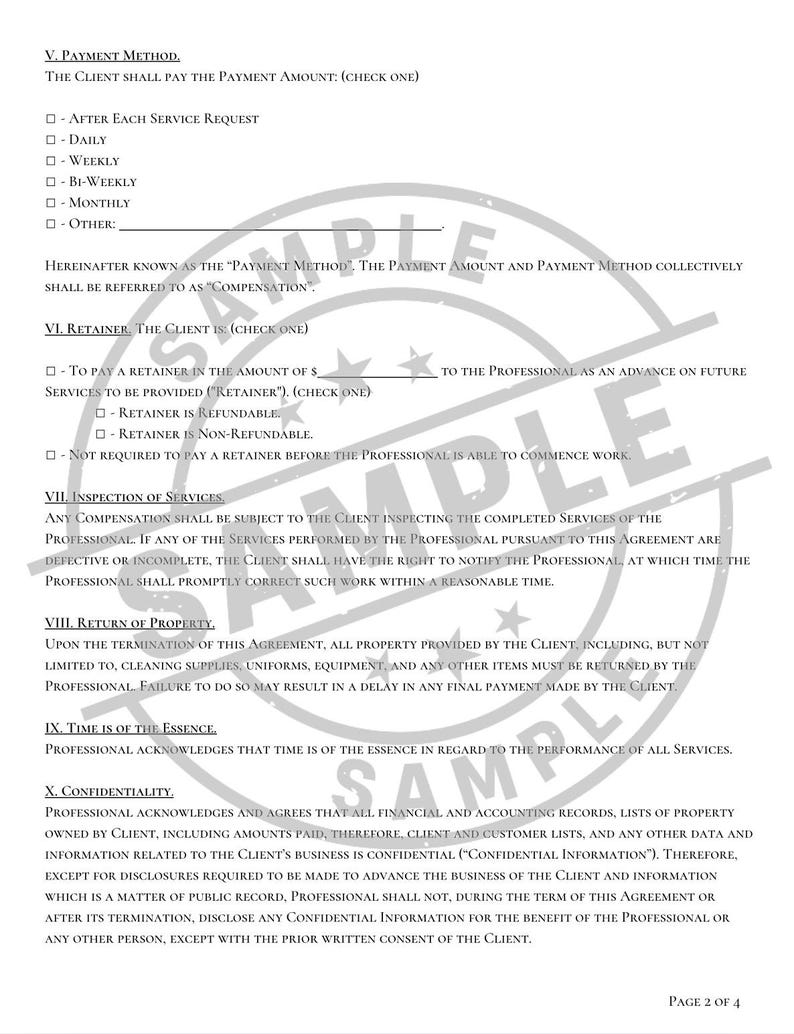 Professional Service Contract Template | Editable PDF Agreement ...