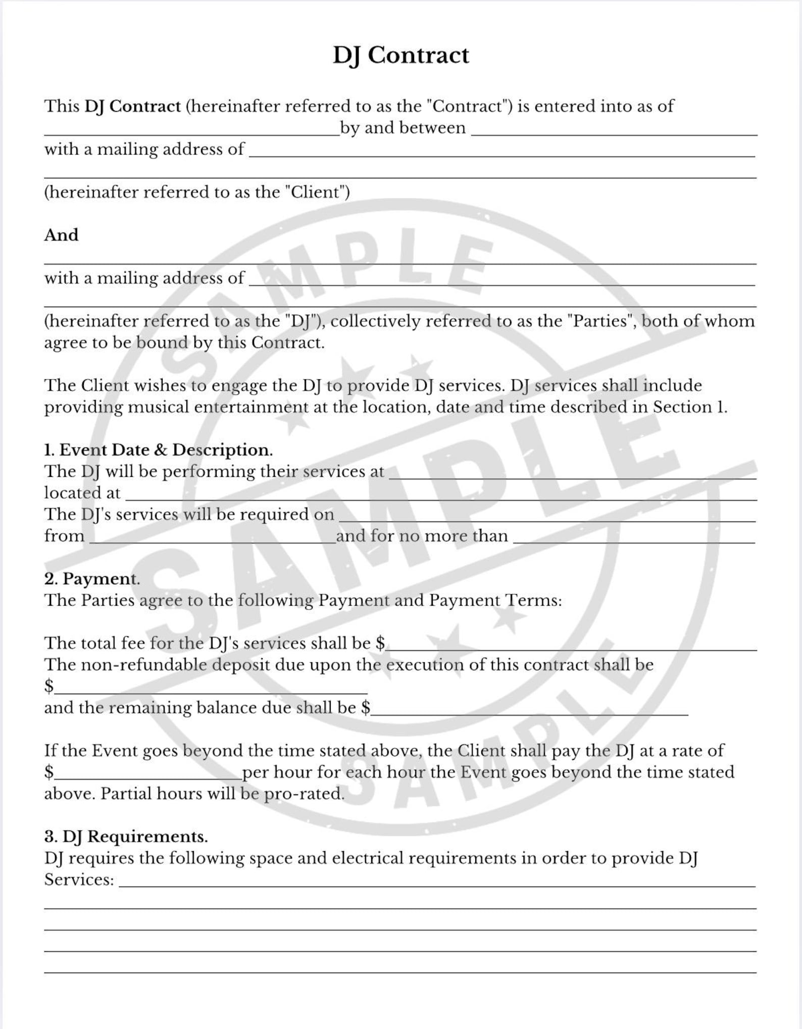 Professional DJ Service Agreement Template: Customizable Contract for ...