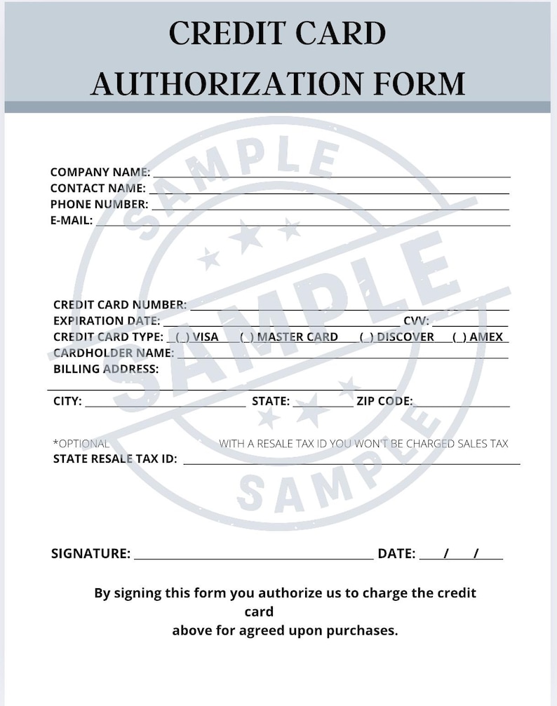Credit Card Authorization Form / Formulario De Autorización De Tarjeta ...