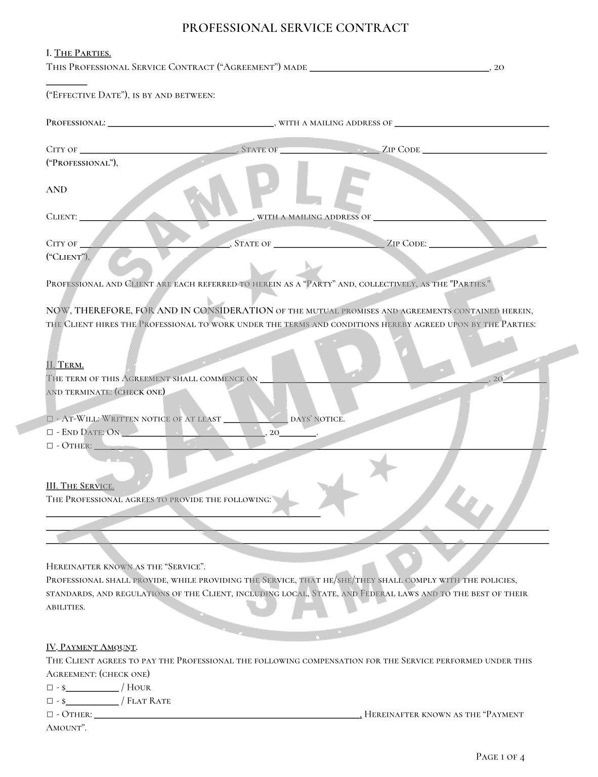 Professional Service Contract Template | Editable PDF Agreement ...