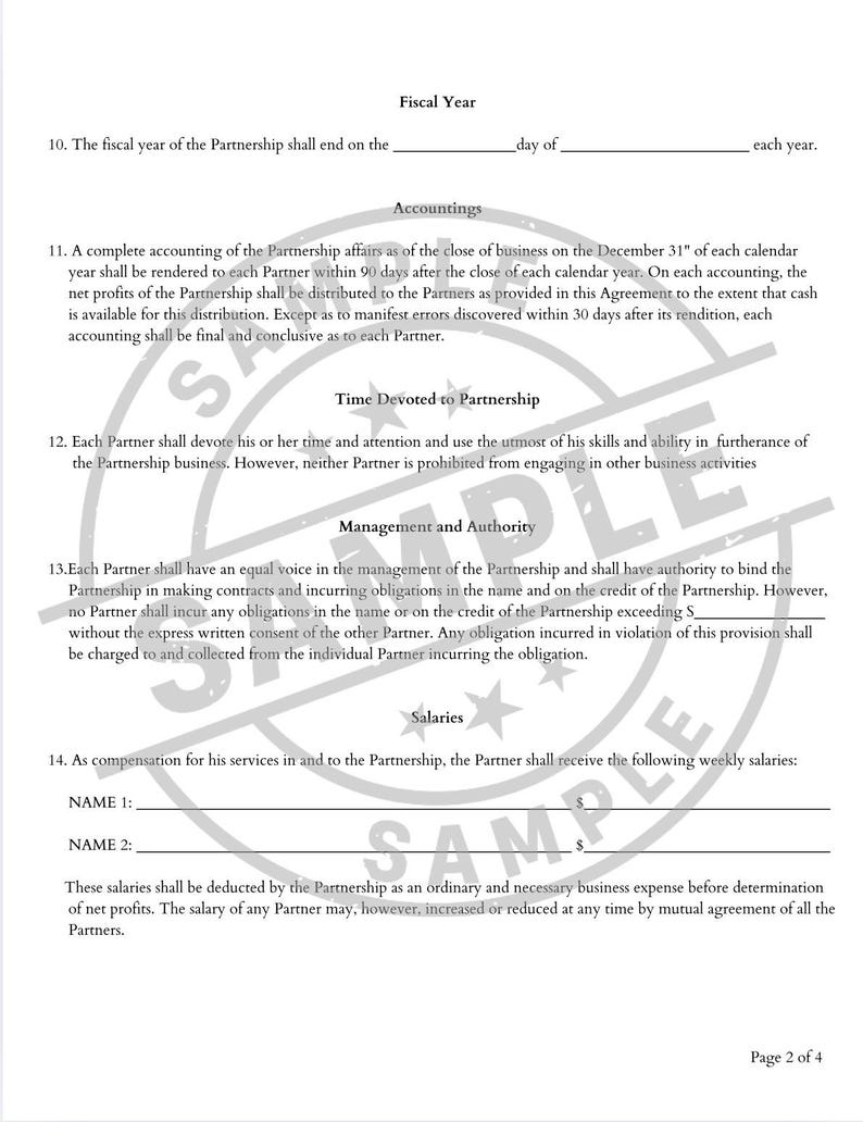 General Partnership Agreement Template | Editable PDF Contract ...
