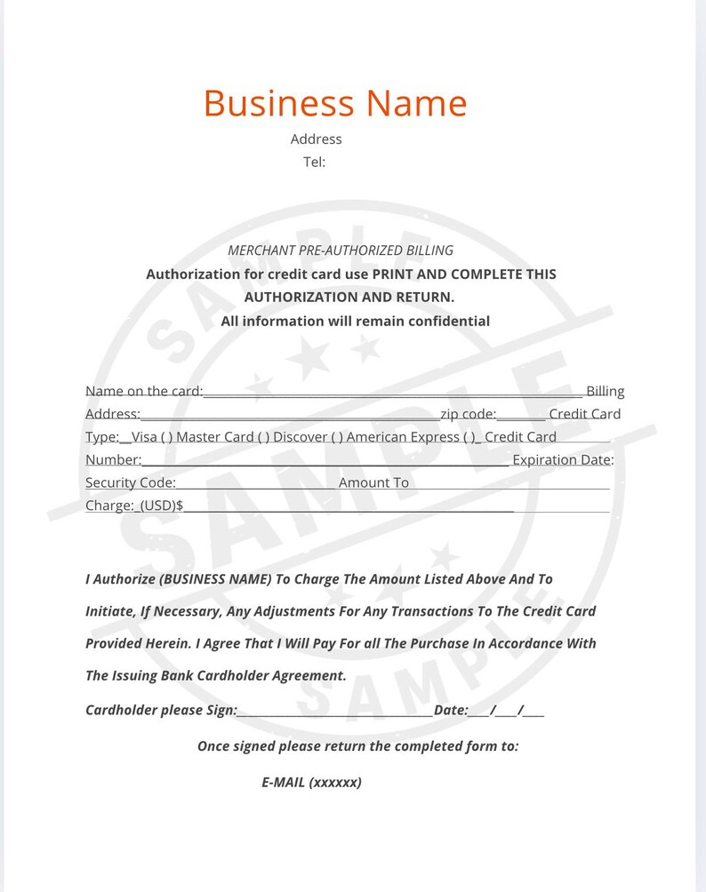 Customizable Credit Card Authorization Form Template for Secure ...
