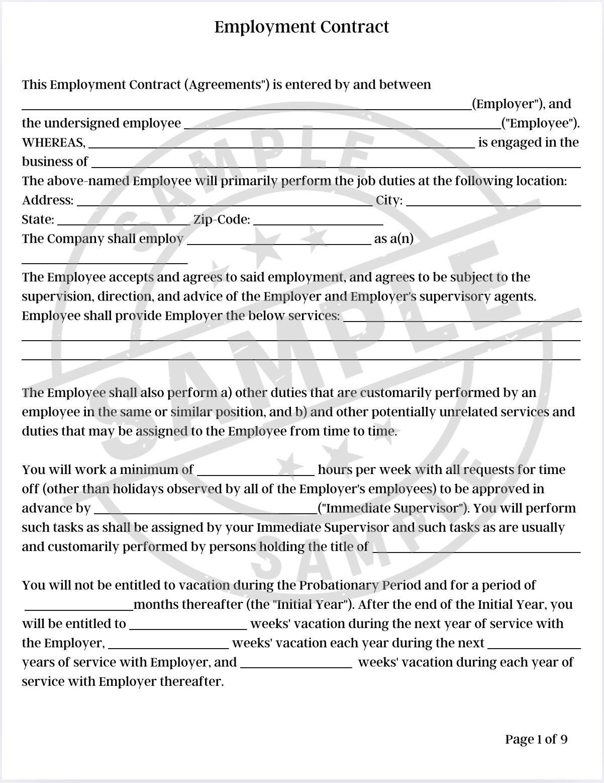 Employment Contract Agreement Template | Editable PDF Contract ...