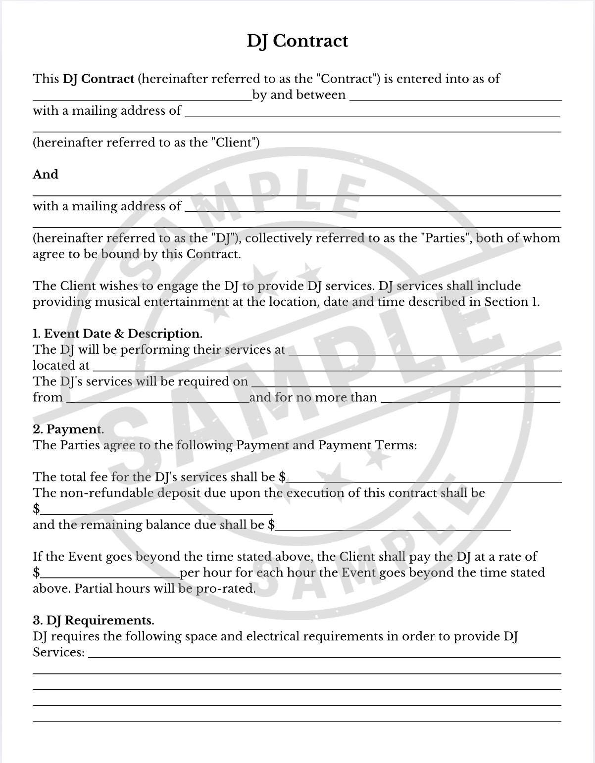Professional DJ Service Agreement Template: Customizable Contract for ...