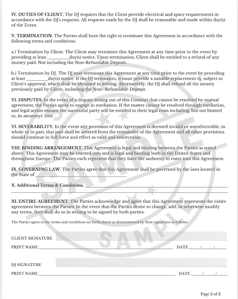 DJ Services Agreement Template | Editable PDF Contract | Instant ...