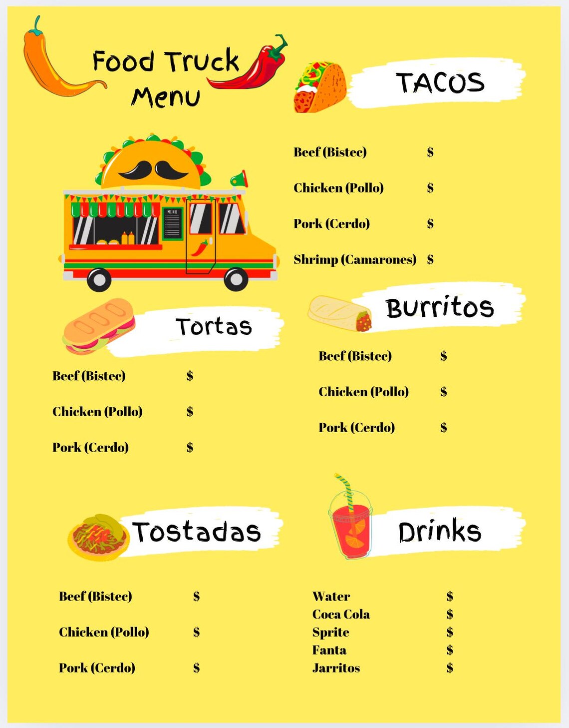 Personalized Mexican Street Food Truck Menu Template: Editable Signage ...