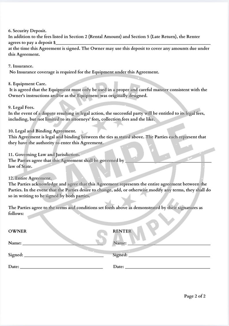 Equipment Rental Agreement Template | Editable PDF Contract | Instant ...