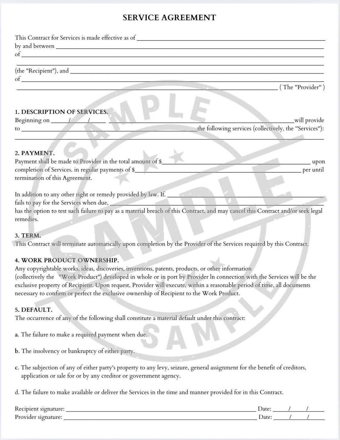 Service Agreement Template | Editable PDF Contract | Instant Download ...
