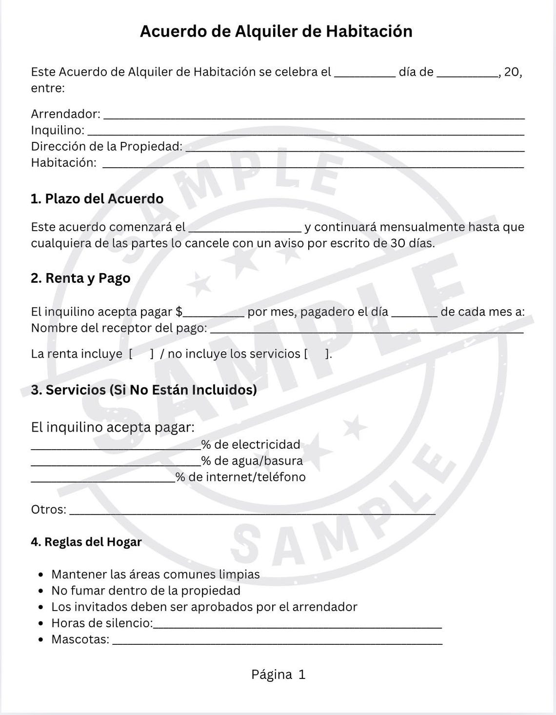 Room Rental Agreement Template | Plantilla De Acuerdo De Alquiler De ...