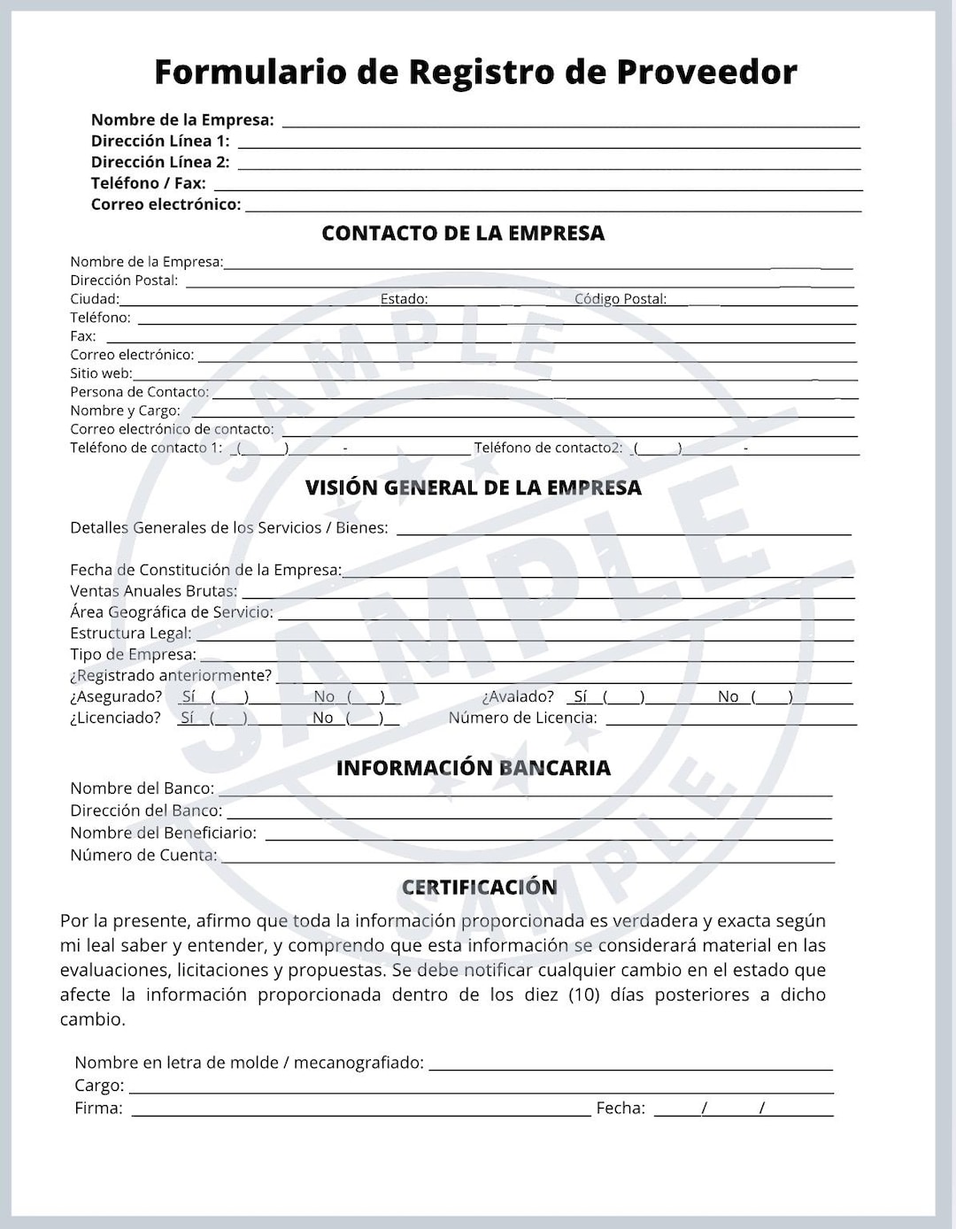 Vendor Registration Form | Formulario De Registro De Proveedor ...