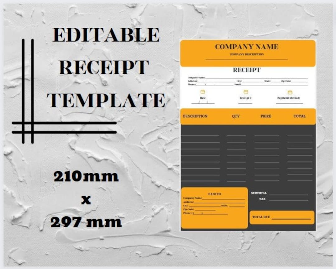 Editable Printable Receipt Template - Etsy