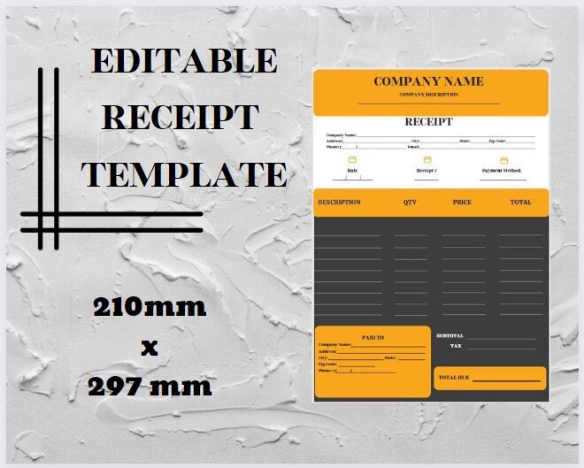 Editable Printable Receipt Template - Etsy