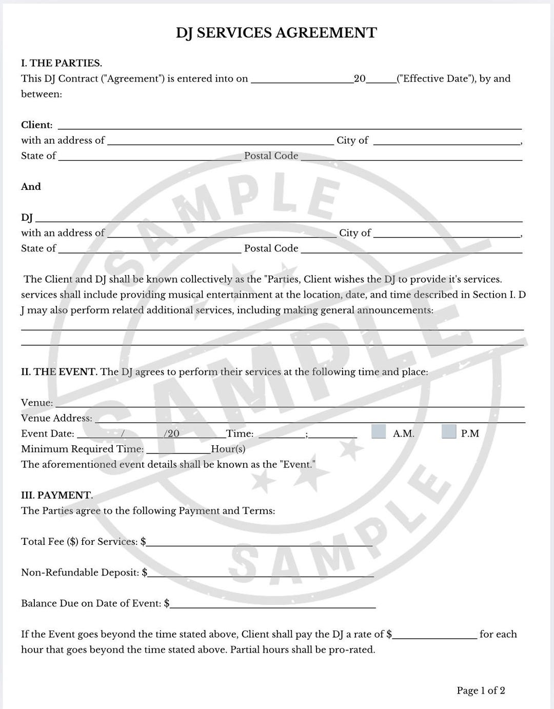 DJ Services Agreement Template | Editable PDF Contract | Instant ...