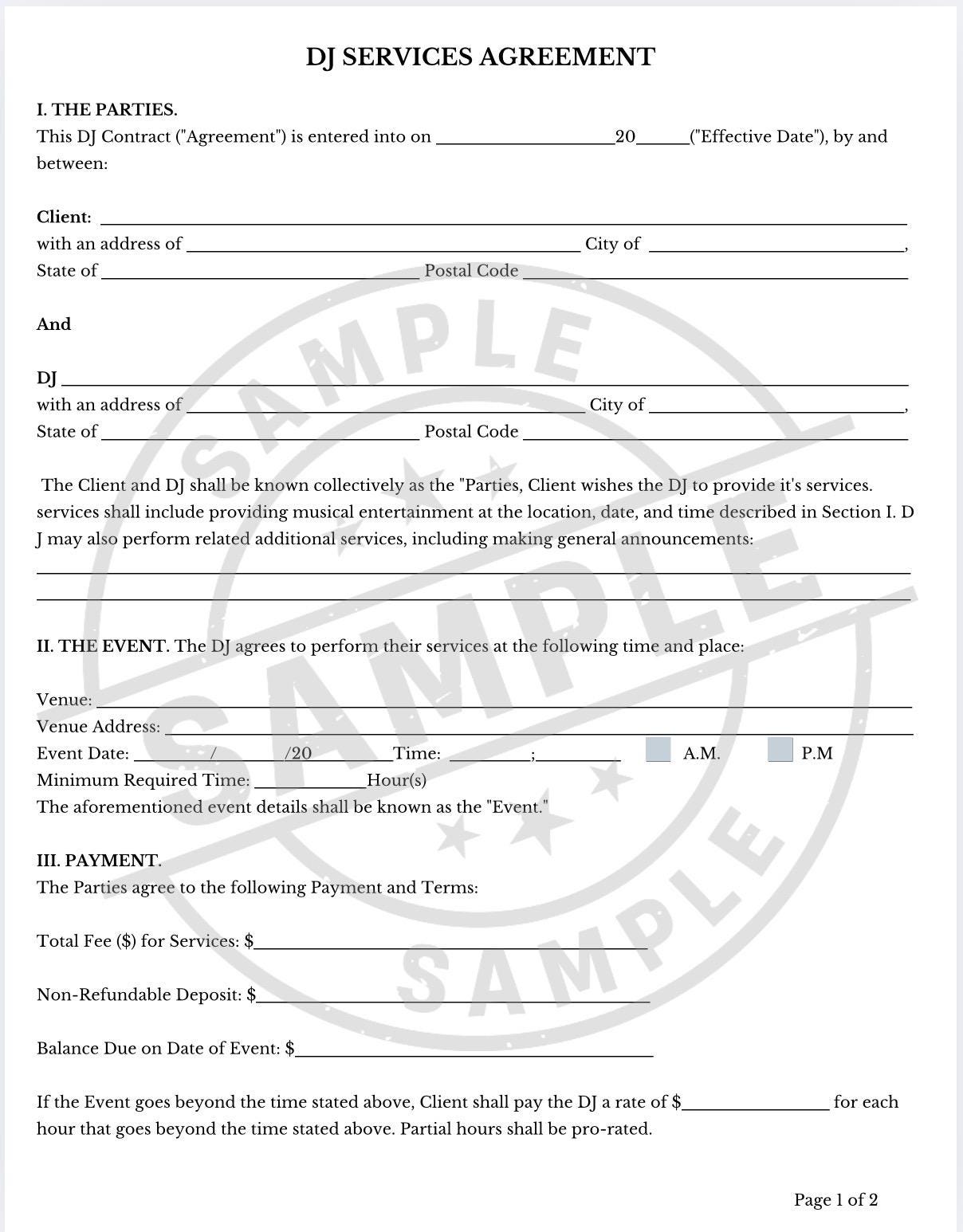 DJ Services Agreement Template | Editable PDF Contract | Instant ...