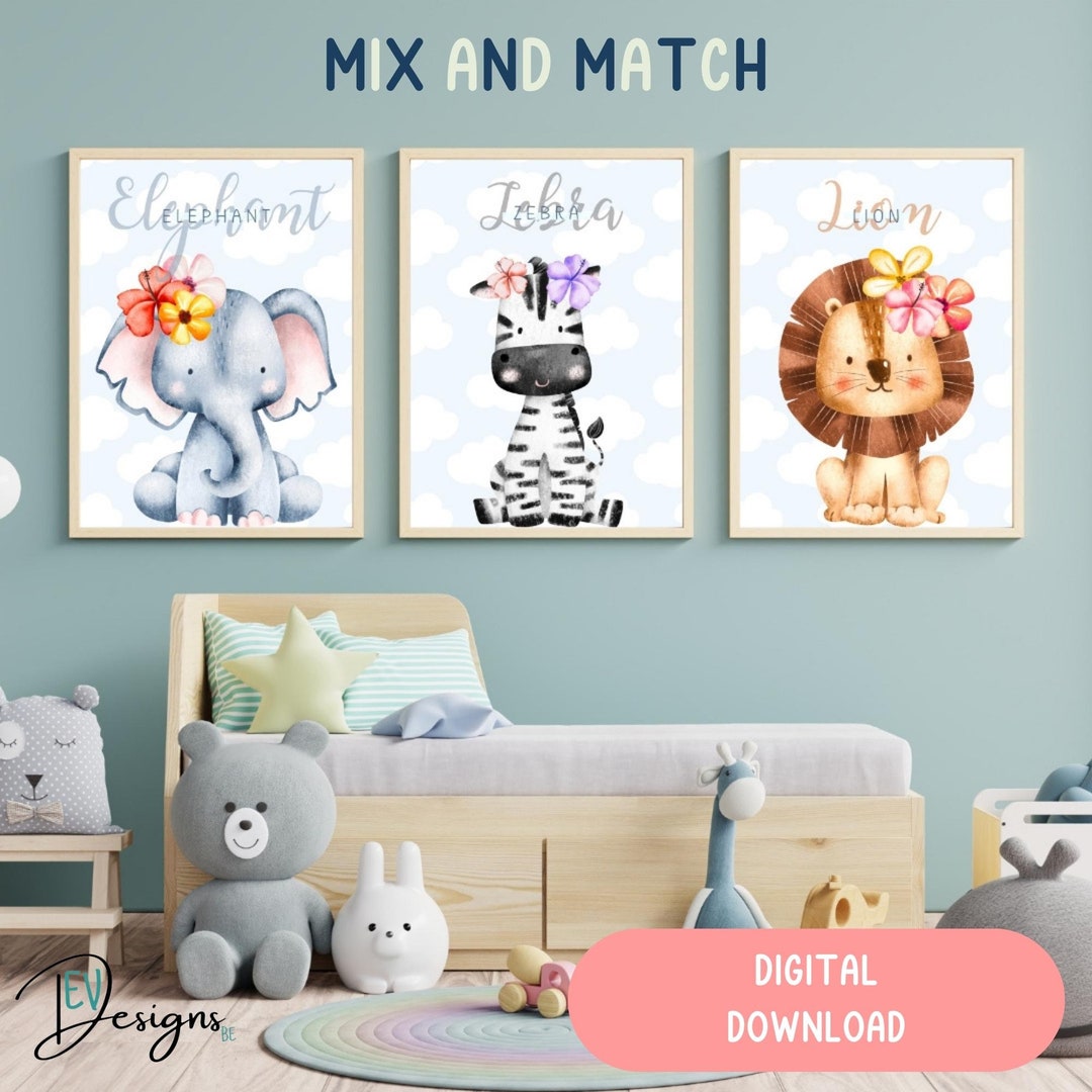 Adorable Safari Animal Nursery Posters Set 5 Wall Art Posters Zoo ...