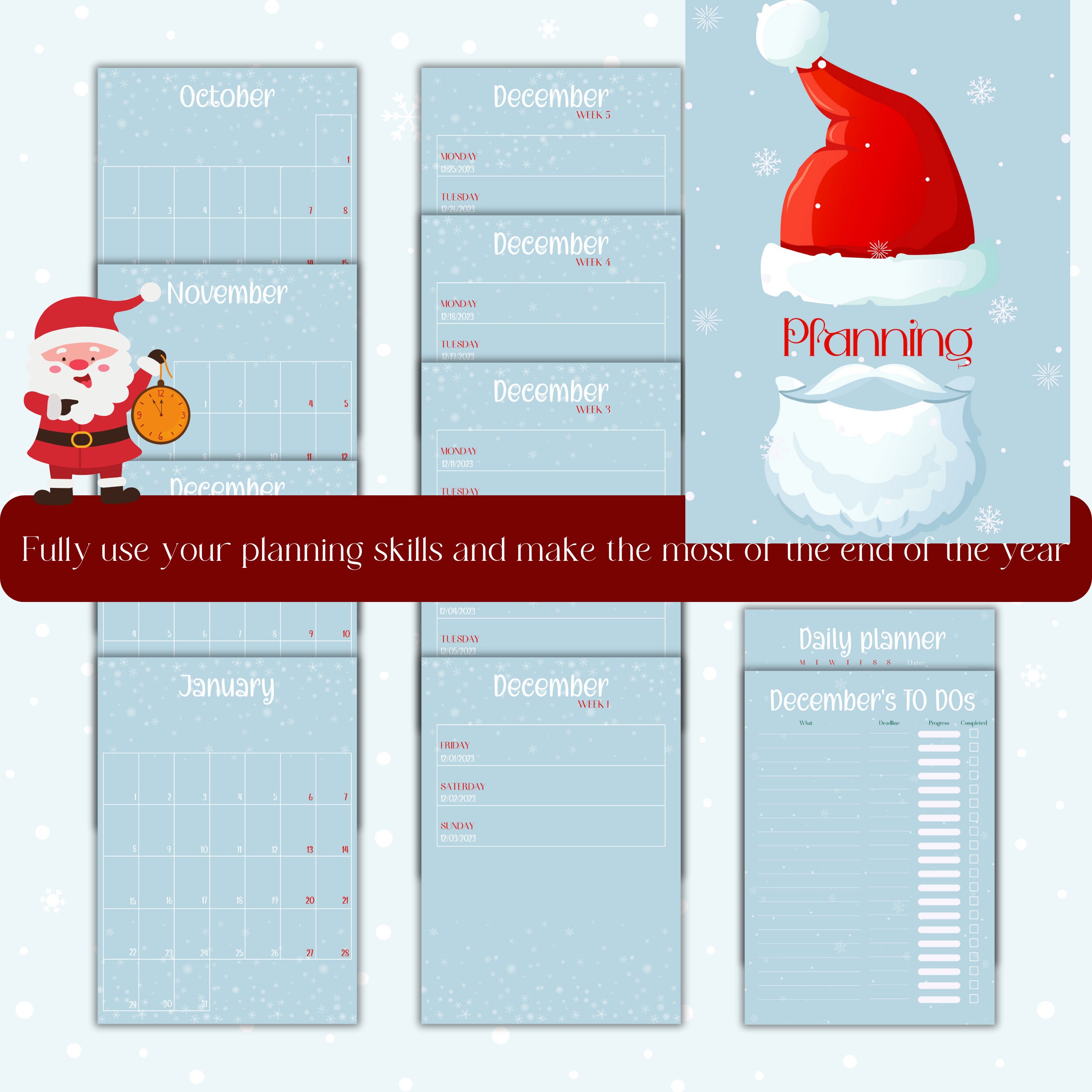 Printable Digital Christmas Planner Holiday Organizer secret Santa ...
