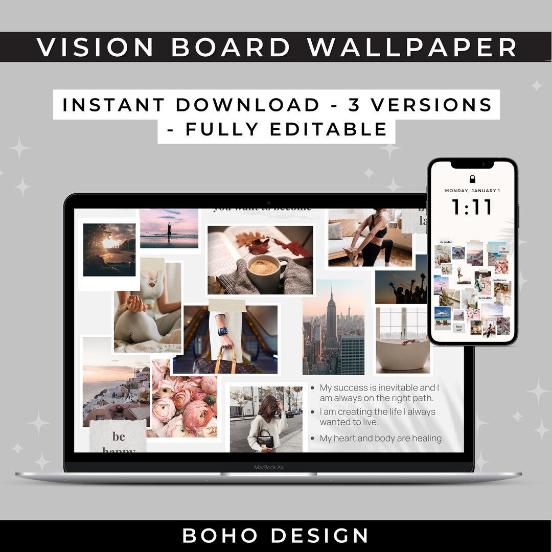VISION BOARD Digital Desktop Wallpaper 2023 Desktop Wallpaper Cute ...