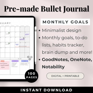 PREMADE BULLET JOURNAL Printable Goal Setting Workbook, Bullet ...