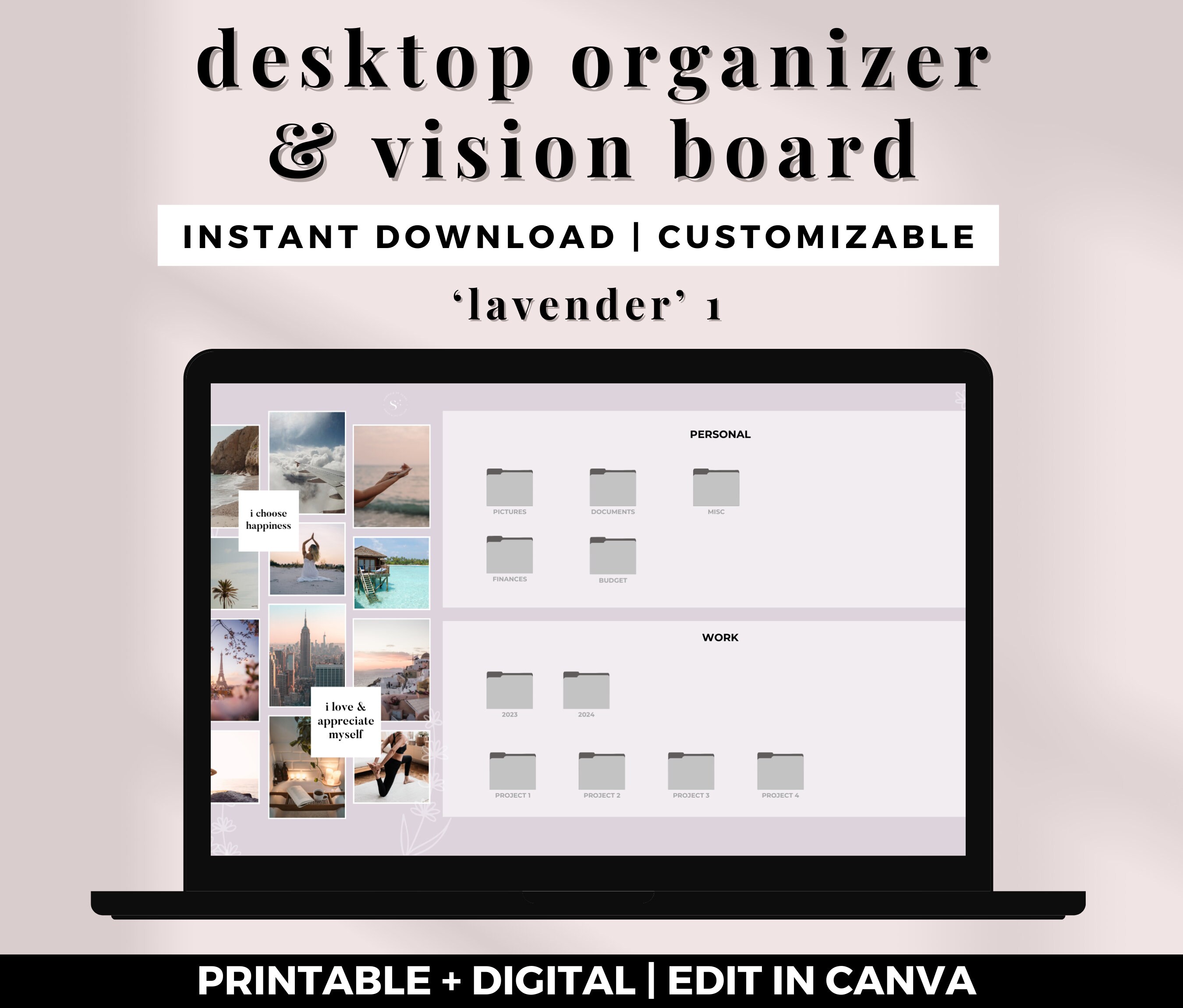 EDITABLE Desktop Wallpaper Organizer Aesthetic, Vision Board Kit ...