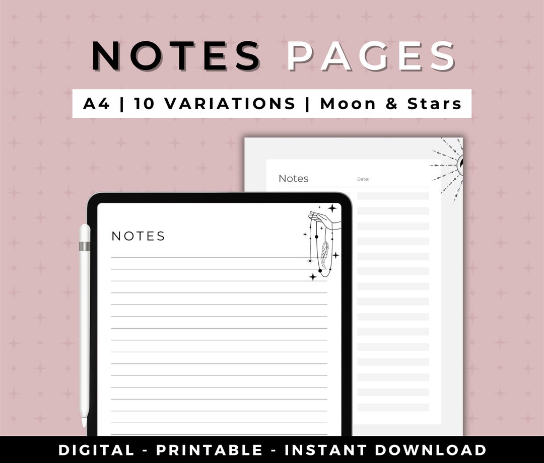Lined Notes Template, Printable Lined Paper Bundle, iPad Lined Journal ...