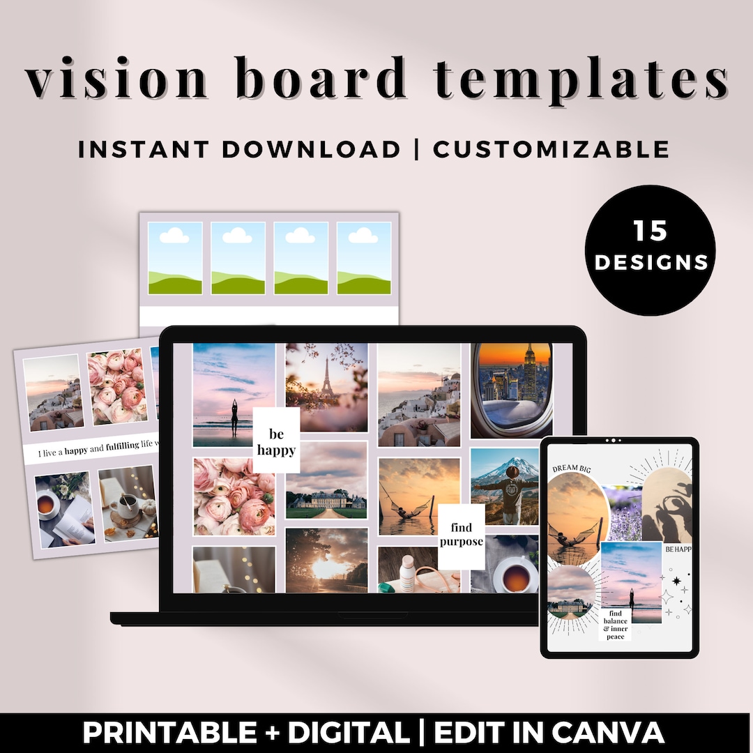 2024 VISION BOARD KIT Canva Editable Vision Board Digital Vision Board ...