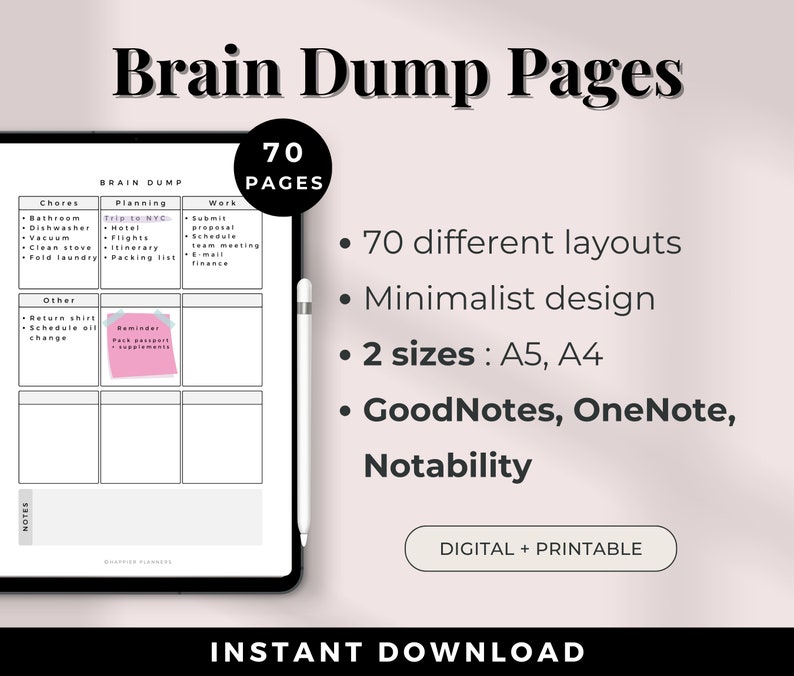 BRAIN DUMP NOTEBOOK | Brain Dump Printable, Brain Dump Planner, Brain ...