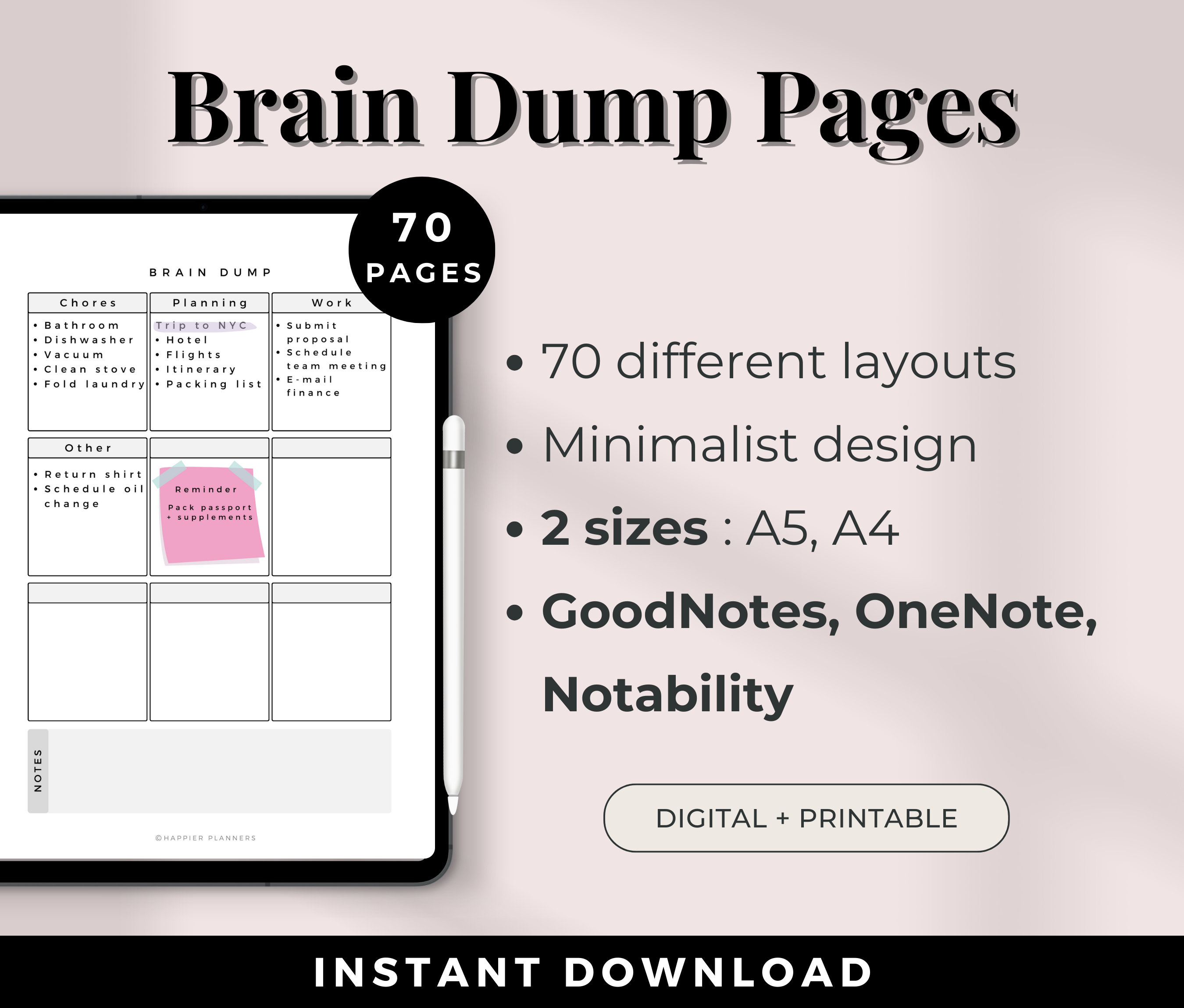 BRAIN DUMP NOTEBOOK | Brain Dump Printable, Brain Dump Planner, Brain ...