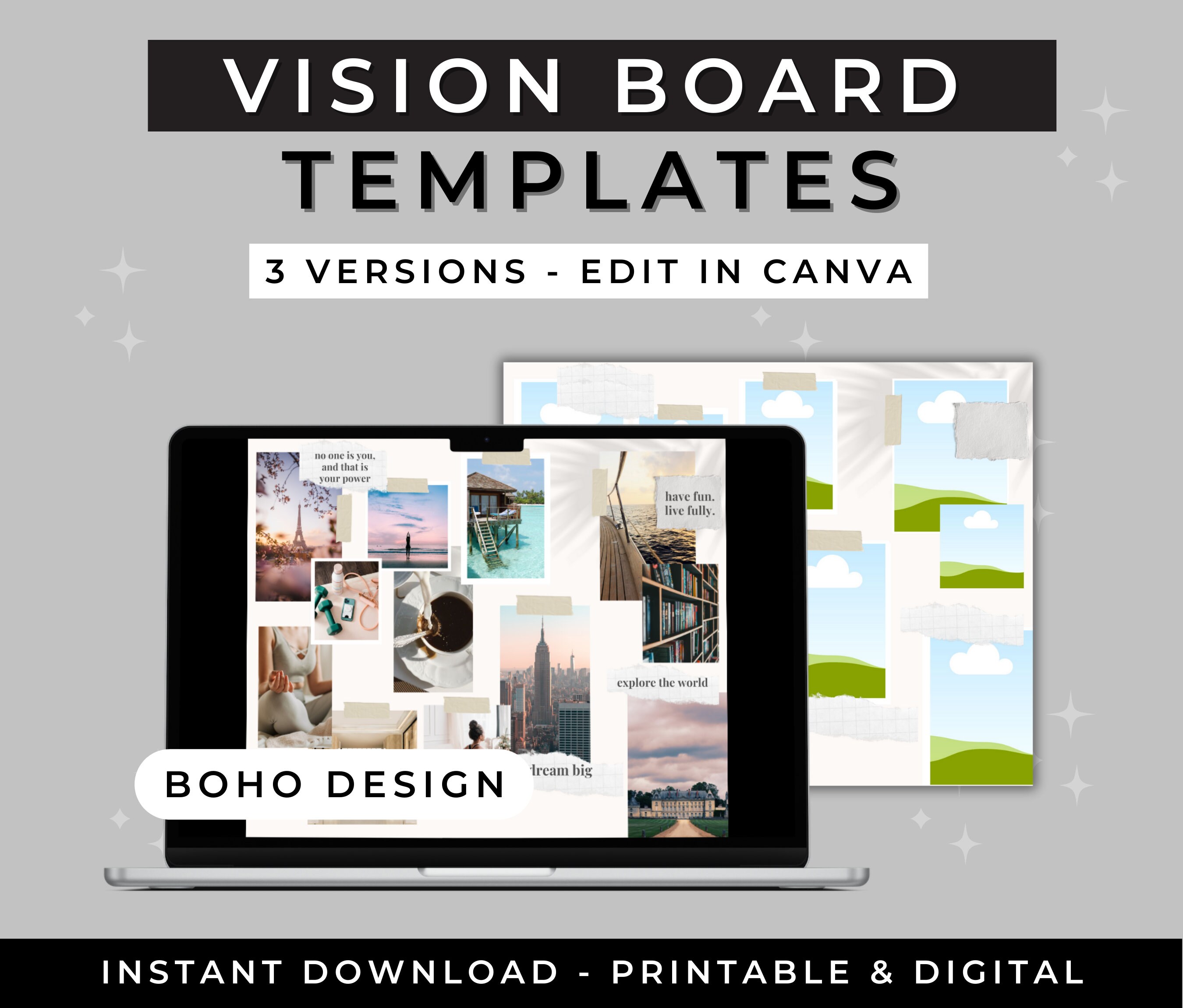 2024 VISION BOARD KIT, Digital Vision Board Template Canva Vision Board ...
