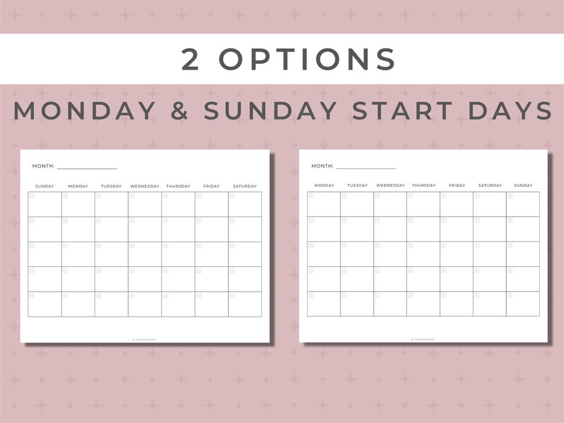 Undated Monthly Calendar Printable, Digital Planner Monthly Preview ...