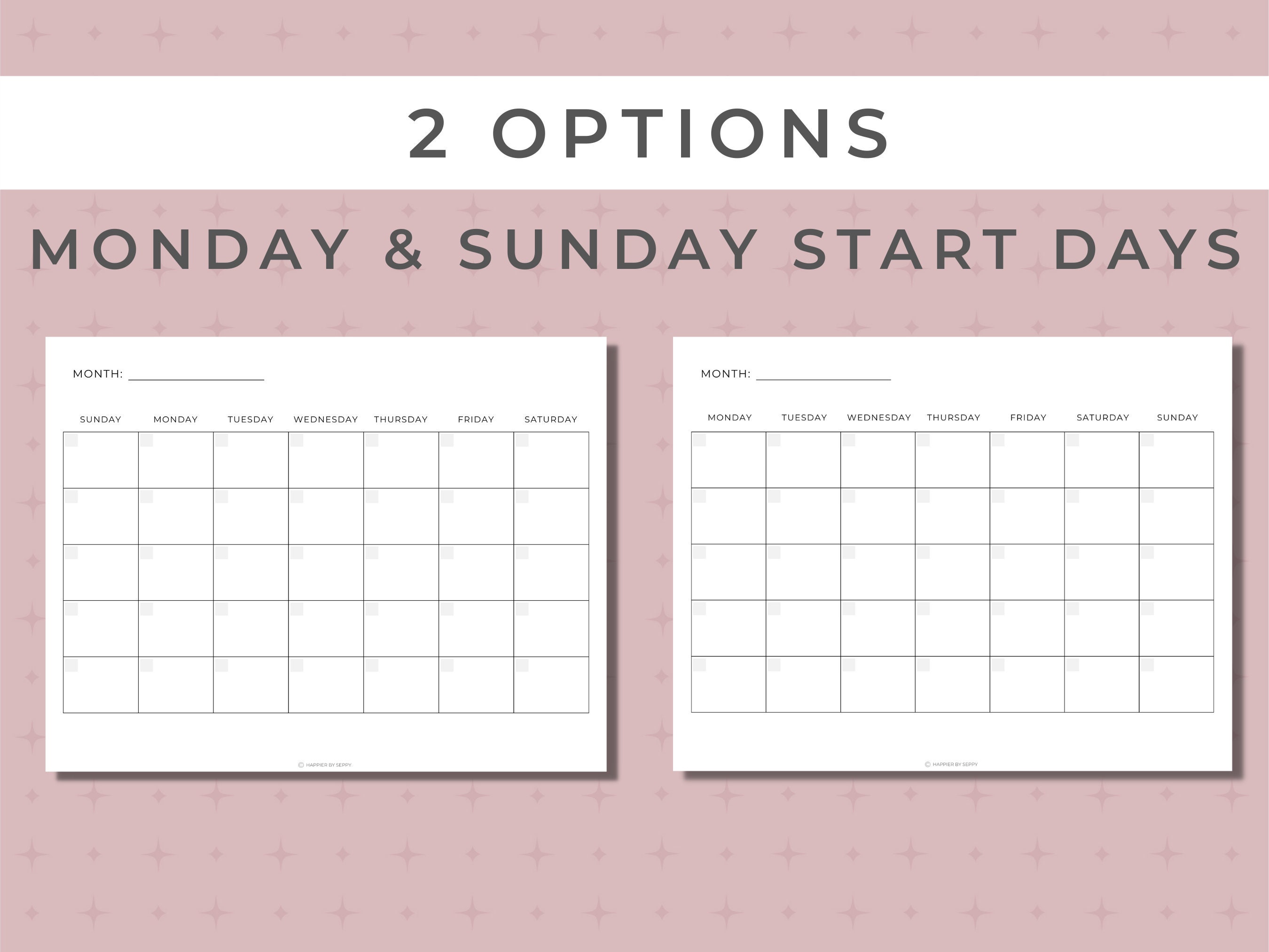 Undated Monthly Calendar Printable, Digital Planner Monthly Preview ...