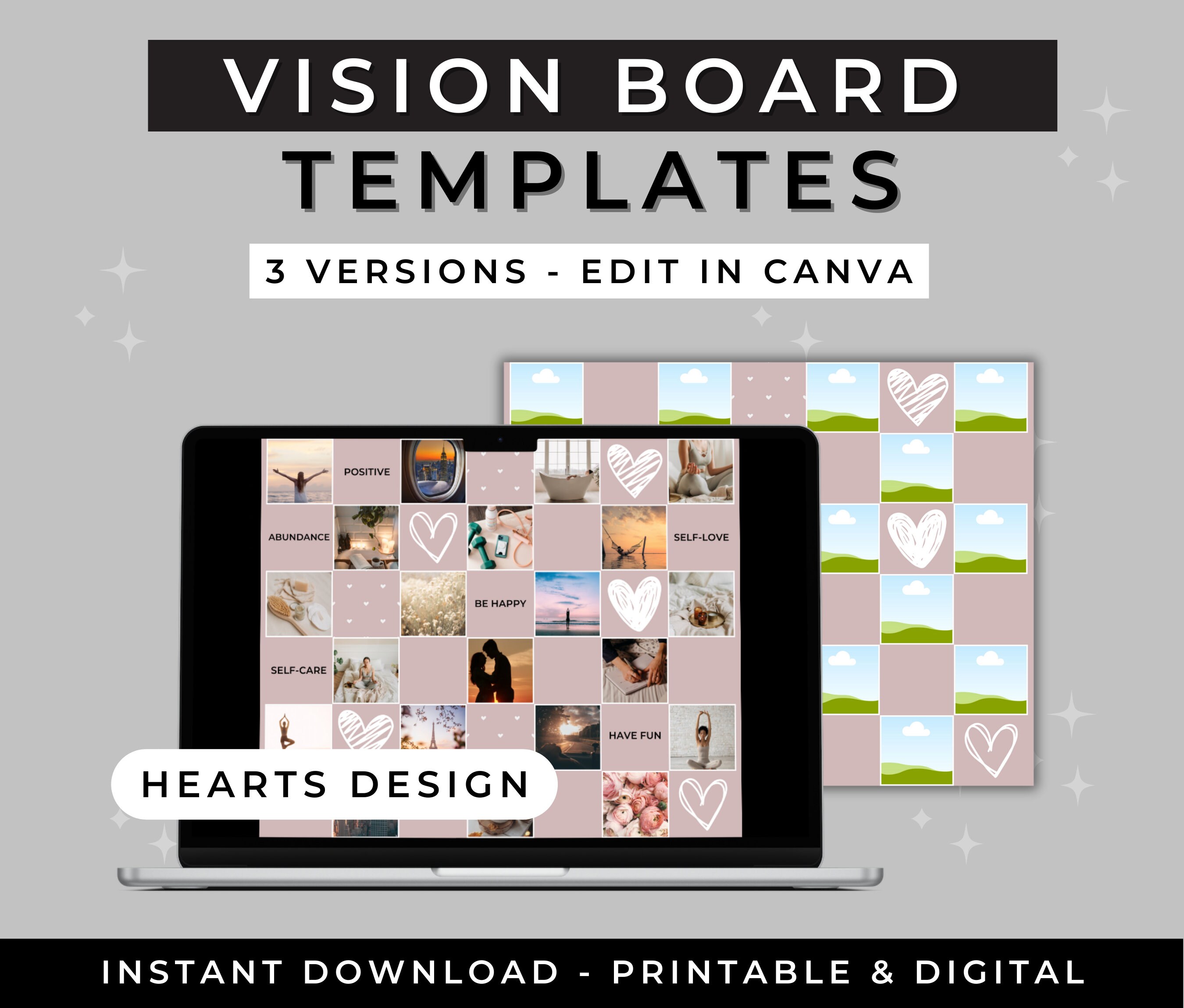 2024 VISION BOARD KIT, Digital Vision Board Template Canva Vision Board ...