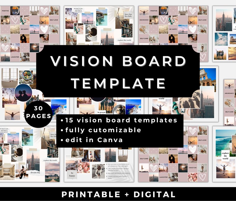 2024 VISION BOARD KIT Canva Editable Vision Board Digital Vision Board ...