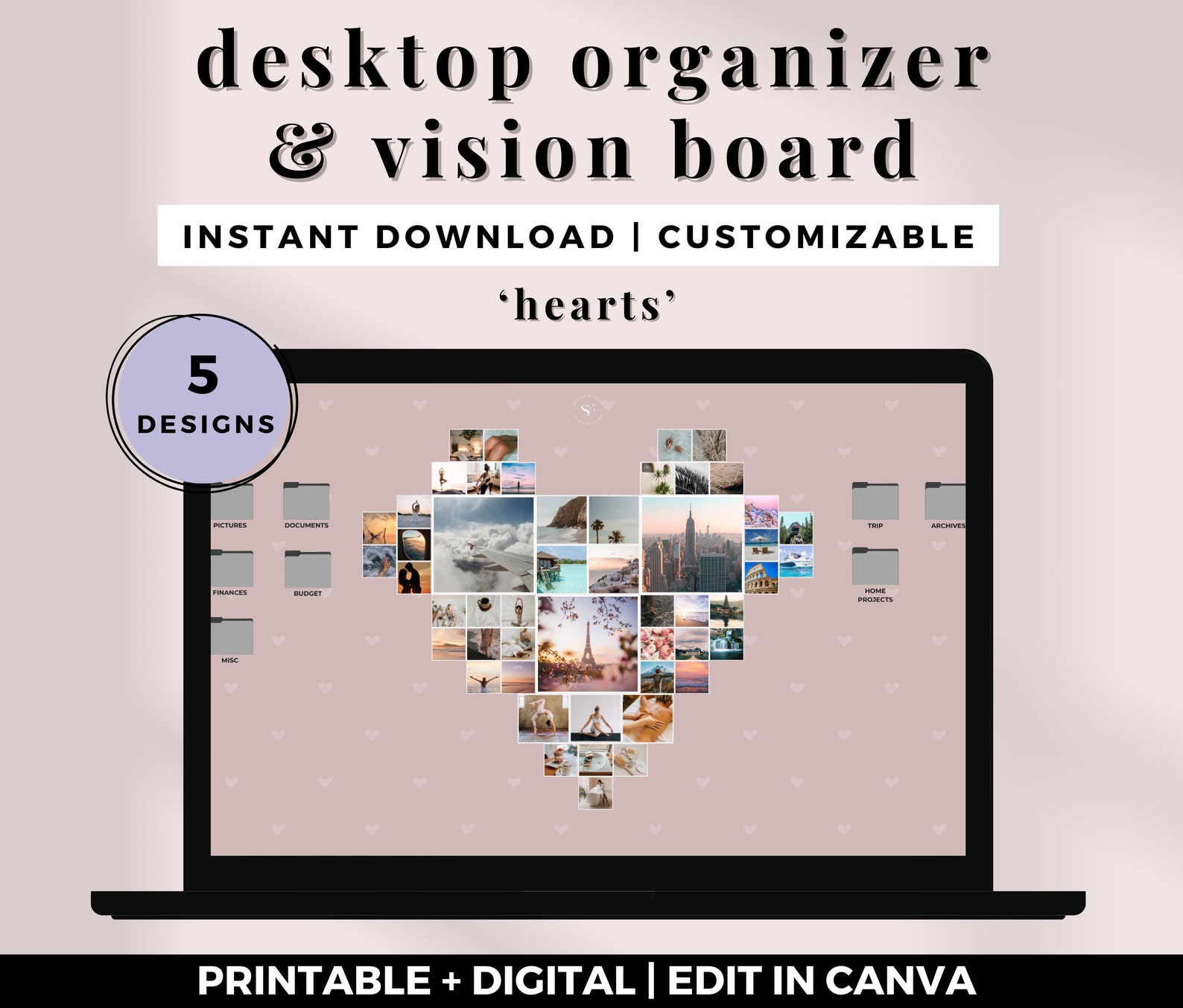 Background Wallpaper Organizer Set, 2024 Vision Board Digital Desktop ...