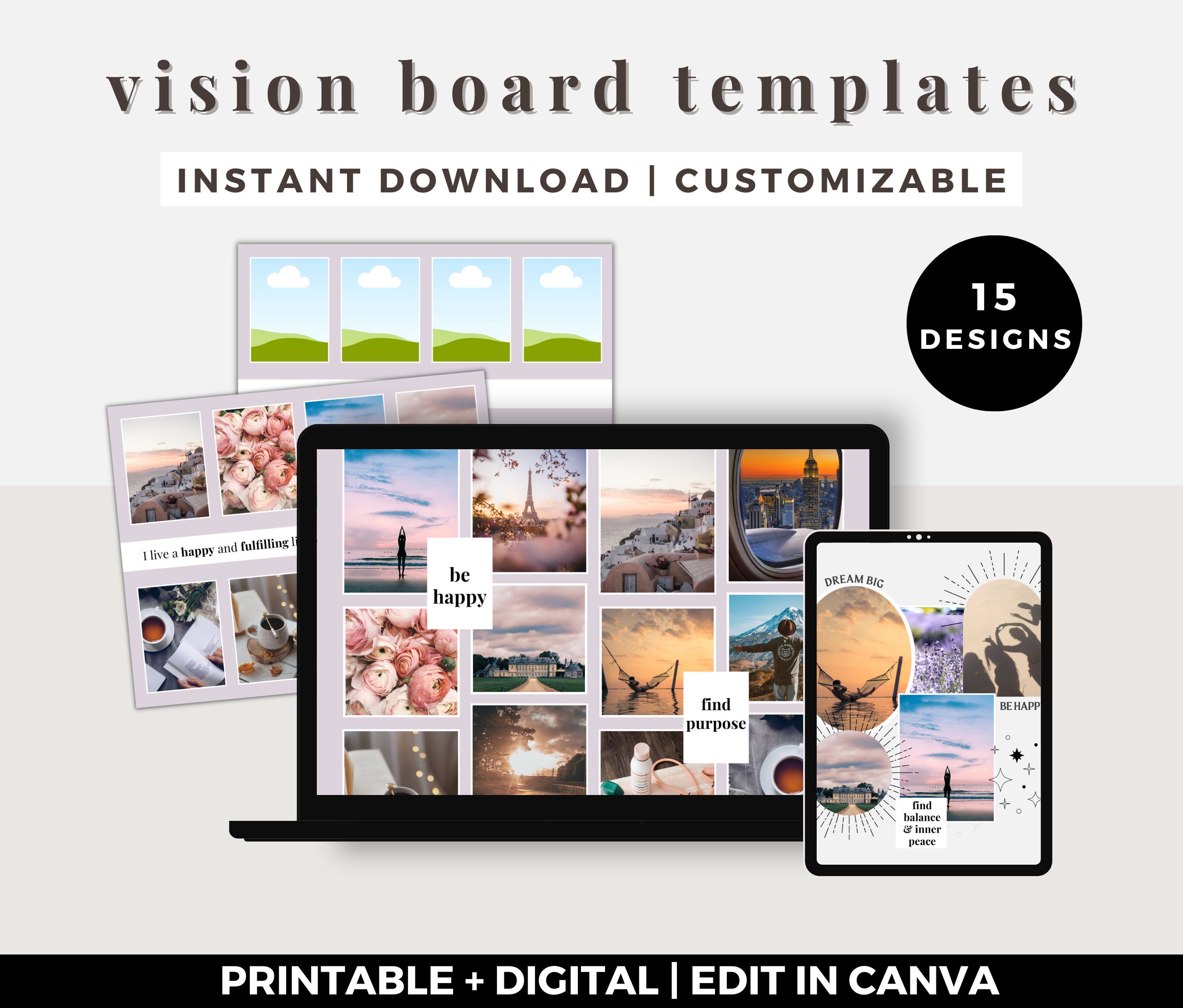 Customizable Vision Board Kit | Canva Templates, Manifestation Dream ...