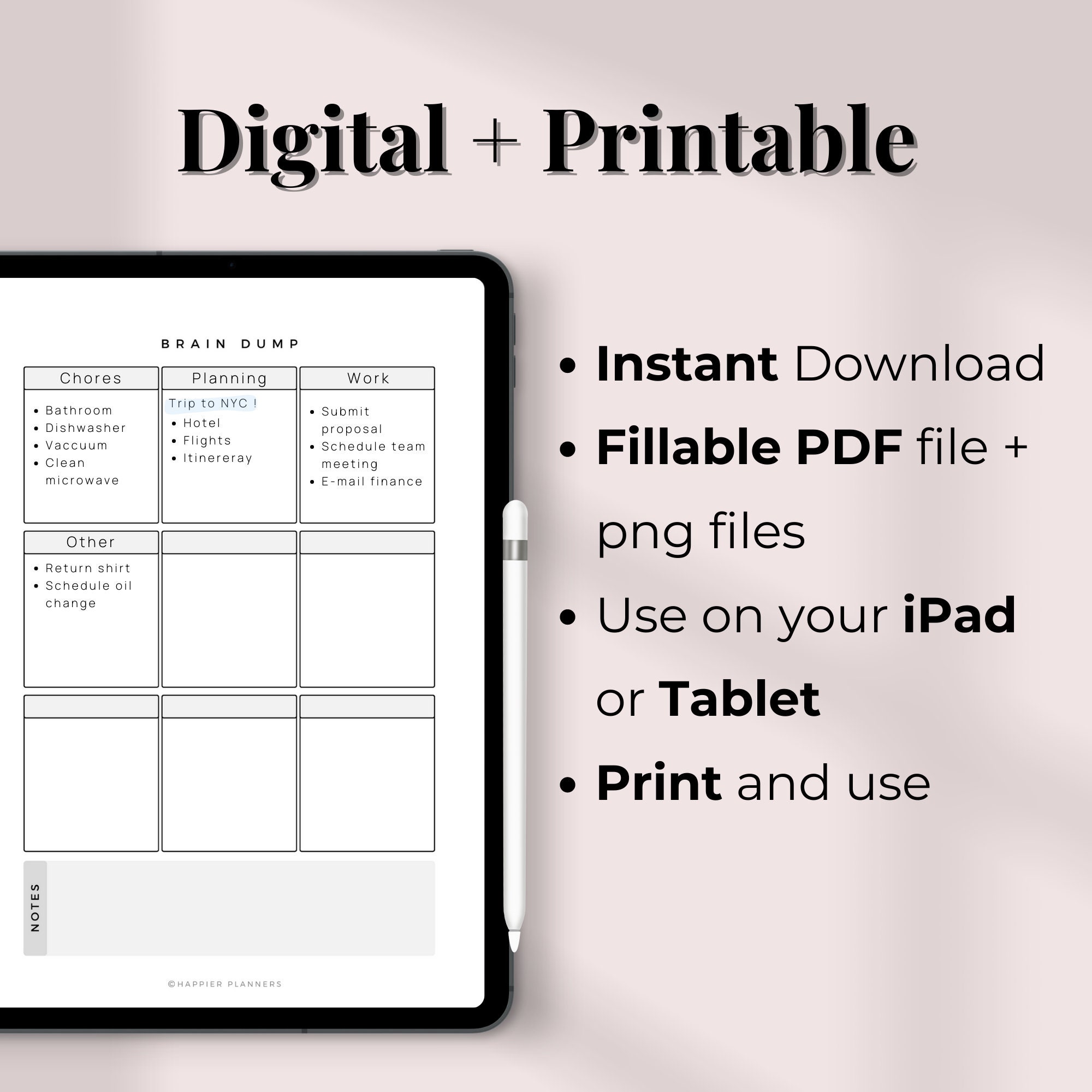 BRAIN DUMP NOTEBOOK | Brain Dump Printable, Brain Dump Planner, Brain ...