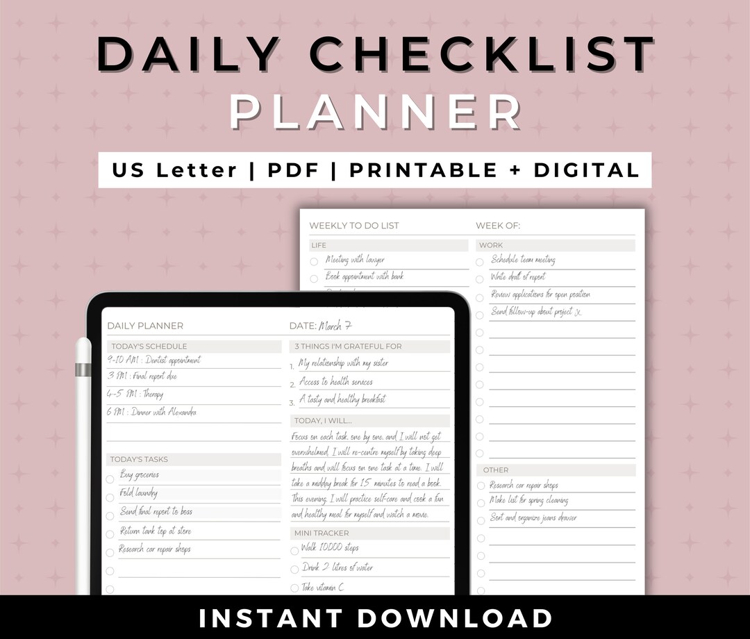 DAILY CHECKLIST PLANNER, Daily Planner Sheets Minimalist Daily Planner ...