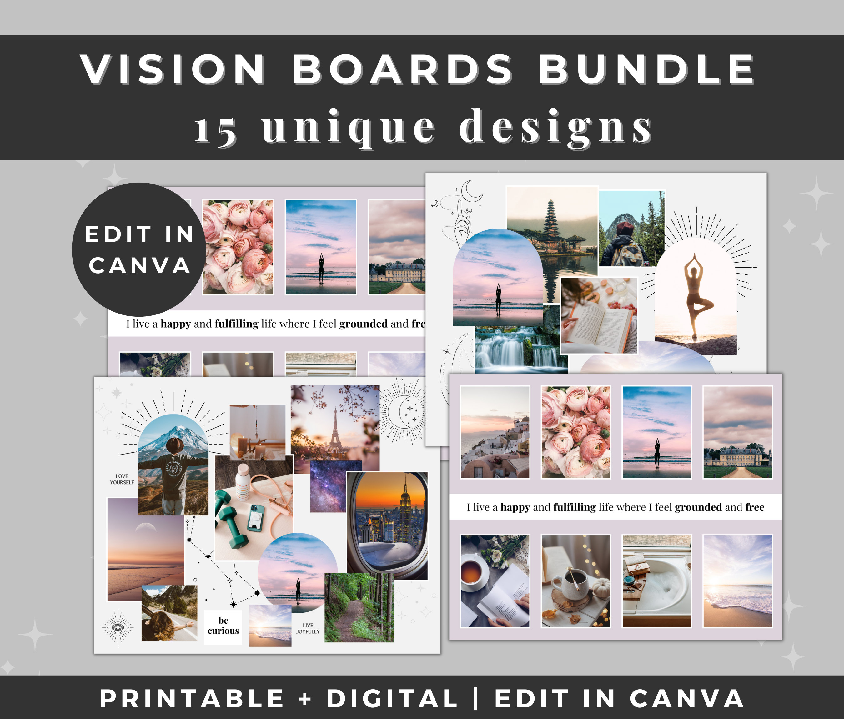 Canva Editable Vision Board Digital Vision Board Kit, Visions Board ...