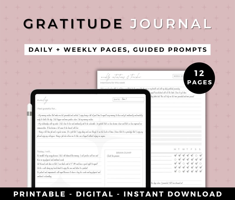 DAILY GRATITUDE JOURNAL With Prompts, Digital Gratitude Journal, 5 ...
